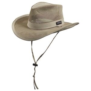 mesh crown safari sun hat, 3" brim, adjustable chin cord, upf (spf) 50+ sun protection khaki