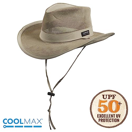 Mesh Crown Safari Sun Hat, 3" Brim, Adjustable Chin Cord, UPF (SPF) 50+ Sun Protection Khaki