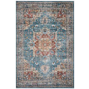 Area Rugs for Living Room: 5x7 Rug for Bedroom Machine Washable with Non Slip Backing Non Shedding, Boho Medallion Floral Large Carpet for Dining Room Nursery Home Office Indoor Decor Blue/Red