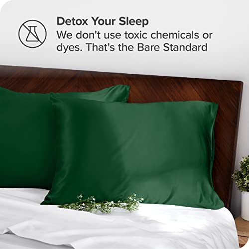 Bare Home Poly Satin Pillowcases for Hair and Skin - 2 Pack Standard/Queen - Luxury Pillowcases - Envelope Enclosure - Soft and Smooth Satin - Breathable - Similar to Silk (Forest Green, 2 Pack)