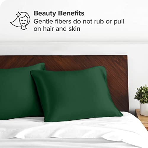 Bare Home Poly Satin Pillowcases for Hair and Skin - 2 Pack Standard/Queen - Luxury Pillowcases - Envelope Enclosure - Soft and Smooth Satin - Breathable - Similar to Silk (Forest Green, 2 Pack)