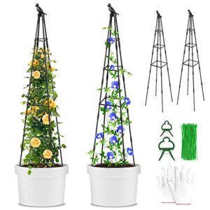 myard 2 pack garden obelisk trellis for climbing plants outdoor, 6.5ft tall rustproof metal plant support trellis, garden tower trellis for potted plants flowers vines vegetable indoor outdoor