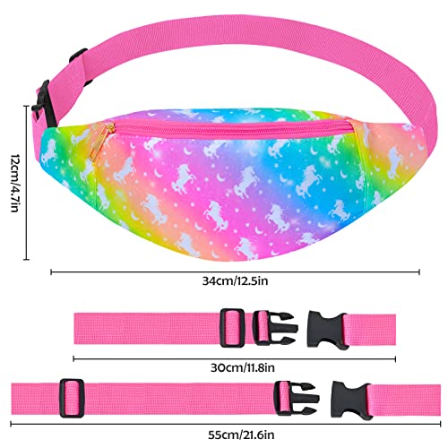 Fanny Pack for Kids Girls Waist Bag, Kids Belt Bag with Adjustable Belt for Sport Running Camping Trip Holiday Festival Party, 5-12 Years (Unicorn)