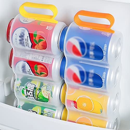 Portable Soda Can Organizer for Refrigerator Vertical Clear Plastic Fridge Soda Can Organizer with Removeable Handle Expandable Drink Beverage Holder Dispenser (Blue, 2)