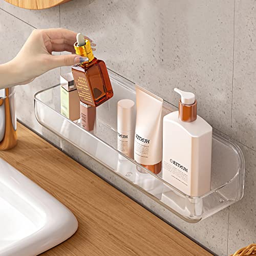 Diesisa Plastic Wall Mount Organizer, Adhesive Clear Acrylic Shelf, No Drilling Hang Walls, Adhesive Shelf with Self Adhesive Tape, for Bathroom, Pantry, Kitchen, Utility Room 12.4 * 3.42 * 3.26 inch