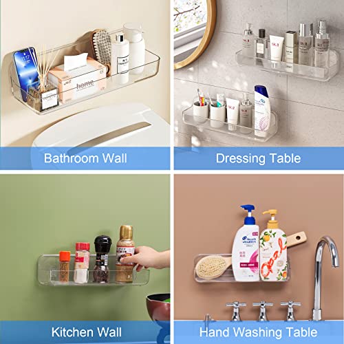 Diesisa Plastic Wall Mount Organizer, Adhesive Clear Acrylic Shelf, No Drilling Hang Walls, Adhesive Shelf with Self Adhesive Tape, for Bathroom, Pantry, Kitchen, Utility Room 12.4 * 3.42 * 3.26 inch