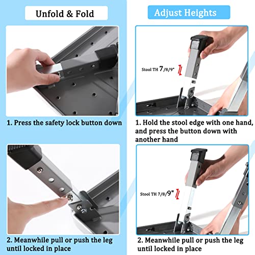 3 Levels Adjustable Folding Step Stools for Adults, Sturdy Metal RV Step Stool, Safer Foldable Small Kitchen Stepping Stool for Kids Seniors Bed, Multi-Use Office Foot Stool under Desk by Double Elite