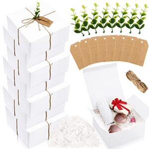 26pcs gift boxes set 8 bridesmaid proposal boxes 8 x 8 x 4in bridesmaid proposal gift 8 kraft paper gift tag 8 plastic eucalyptus leaves stems 1 cut paper shred filler 1 twine rope (white, white)