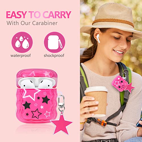 Mainrenka Cute Kawaii AirPod 2nd 1st Generation Case Pink Stars Aesthetic Design Compatible with Airpod Gen 2 & 1 Case for Girls and Women