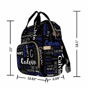 Artsadd Personalized Diaper Bag with Name, Customized Black and Blue Monogram Nappy Backpack with Thermal Pockets Multi-function Baby Bags Handbag Shoulder Bag for Girls Boys