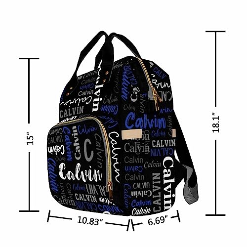 Artsadd Personalized Diaper Bag with Name, Customized Black and Blue Monogram Nappy Backpack with Thermal Pockets Multi-function Baby Bags Handbag Shoulder Bag for Girls Boys