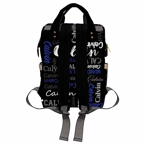 Artsadd Personalized Diaper Bag with Name, Customized Black and Blue Monogram Nappy Backpack with Thermal Pockets Multi-function Baby Bags Handbag Shoulder Bag for Girls Boys