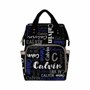 Artsadd Personalized Diaper Bag with Name, Customized Black and Blue Monogram Nappy Backpack with Thermal Pockets Multi-function Baby Bags Handbag Shoulder Bag for Girls Boys