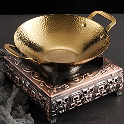 SHERCHPRY Stock Pot Everyday Pan with 2 Handles Stainless Steel Hammered Shabu Pot Korean Style Golden Ramen Pot without Lid Nonstick Hot Pot Fry Seafood Pan 8 inches Stainless Steel Pan