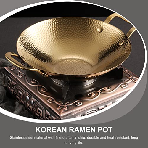 SHERCHPRY Stock Pot Everyday Pan with 2 Handles Stainless Steel Hammered Shabu Pot Korean Style Golden Ramen Pot without Lid Nonstick Hot Pot Fry Seafood Pan 8 inches Stainless Steel Pan