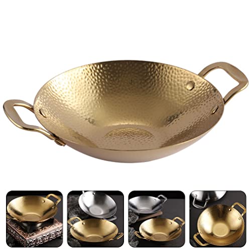 SHERCHPRY Stock Pot Everyday Pan with 2 Handles Stainless Steel Hammered Shabu Pot Korean Style Golden Ramen Pot without Lid Nonstick Hot Pot Fry Seafood Pan 8 inches Stainless Steel Pan