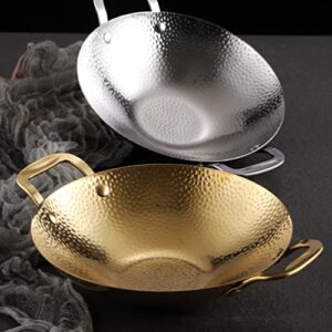 SHERCHPRY Stock Pot Everyday Pan with 2 Handles Stainless Steel Hammered Shabu Pot Korean Style Golden Ramen Pot without Lid Nonstick Hot Pot Fry Seafood Pan 8 inches Stainless Steel Pan