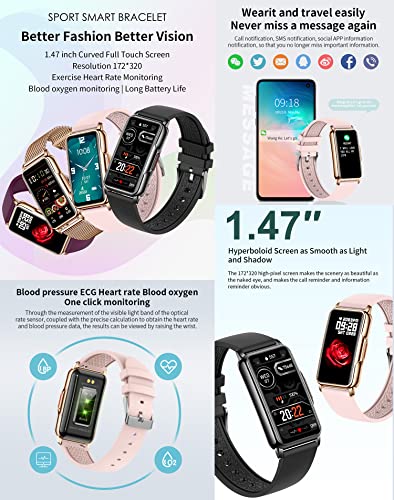 FORSINING Smart Watch Heart Rate Blood Oxygen Monitor 1.47" for Women Men Speed Measurement Sleep Tracker IP67 Waterproof for Android iOS Phones, Black Black