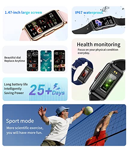 FORSINING Smart Watch Heart Rate Blood Oxygen Monitor 1.47" for Women Men Speed Measurement Sleep Tracker IP67 Waterproof for Android iOS Phones, Black Black