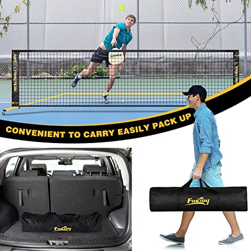 Fostoy Portable Pickleball Net with Wheels, Regulation Size 22 FT & Half Court 11 FT, 18-Ply PE Nets, Steady Metal Frame for All-Weather Resistant Play in Backyards, Driveways, and Garages