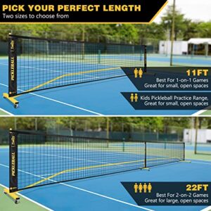 Fostoy Portable Pickleball Net with Wheels, Regulation Size 22 FT & Half Court 11 FT, 18-Ply PE Nets, Steady Metal Frame for All-Weather Resistant Play in Backyards, Driveways, and Garages