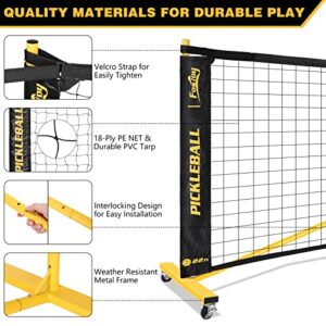 Fostoy Portable Pickleball Net with Wheels, Regulation Size 22 FT & Half Court 11 FT, 18-Ply PE Nets, Steady Metal Frame for All-Weather Resistant Play in Backyards, Driveways, and Garages