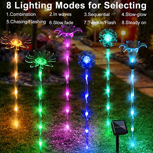 Set of 6 Flowers Solar Lights for Outside, Garden Decorations Lights Solar Powered Pathway Lights Outdoor Waterproof Flowers Ornaments for Yard, Patio Plant Pot, Flower Bed, Home Decoration (8 Modes)