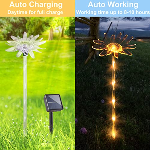 Set of 6 Flowers Solar Lights for Outside, Garden Decorations Lights Solar Powered Pathway Lights Outdoor Waterproof Flowers Ornaments for Yard, Patio Plant Pot, Flower Bed, Home Decoration (8 Modes)