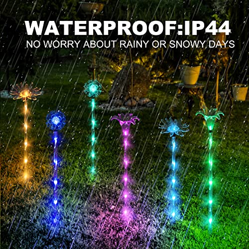 Set of 6 Flowers Solar Lights for Outside, Garden Decorations Lights Solar Powered Pathway Lights Outdoor Waterproof Flowers Ornaments for Yard, Patio Plant Pot, Flower Bed, Home Decoration (8 Modes)