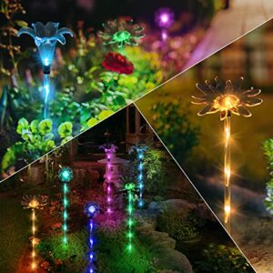 Set of 6 Flowers Solar Lights for Outside, Garden Decorations Lights Solar Powered Pathway Lights Outdoor Waterproof Flowers Ornaments for Yard, Patio Plant Pot, Flower Bed, Home Decoration (8 Modes)