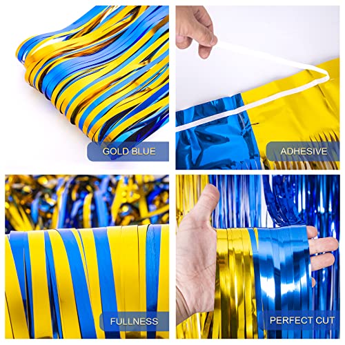 LOLStar 1 Pack Blue and Gold Graduation Party Decoration 2023, 3.3x6.6 ft Foil Fringe Curtains, Tinsel Backdrop, Graduation Photo Booth Prop Streamer Backdrop for High School College University Party