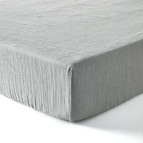 TILLYOU Muslin Fitted Crib Sheets Cotton Baby Crib Sheets for Standard Crib Mattress (28 X 52 Inches), Soft and Breathable,1 Pack, Light Grey