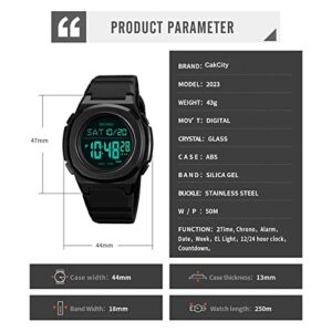 CakCity Mens Digital Watch Outdoor Sports Watches for Men Unisex Womens Digital Chronograph Silicone Strap Watch 50M Waterproof