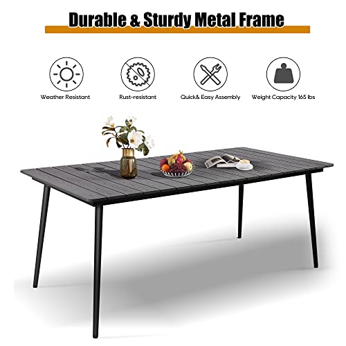 Sumshadow Patio Rectangle Dining Table, 71" x 35.1" Rectangle Outdoor Dining Table, All-Weather Table for 6, Slatted Tabletop for Patio, Lawn, Deck