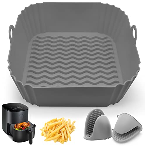 Square Air Fryer Liners Silicone, 8 IN 4 to 7 QT Food Grade Reusable Heat Resistant Silicone Air fryer Bowls Inserts Baskets Pots Accessories for COSORI Instant Vortex Air Fryer Oven Microwave