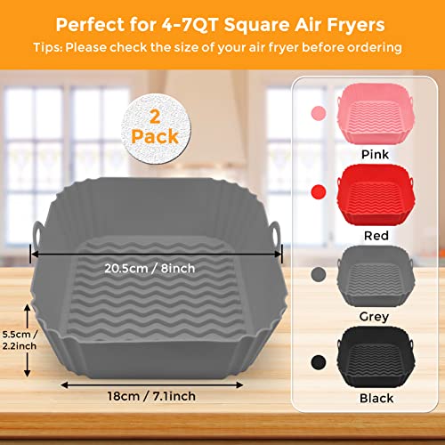 Square Air Fryer Liners Silicone, 8 IN 4 to 7 QT Food Grade Reusable Heat Resistant Silicone Air fryer Bowls Inserts Baskets Pots Accessories for COSORI Instant Vortex Air Fryer Oven Microwave