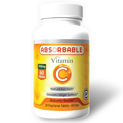 ABSORBABLE Vitamin C 500 mg with Rose Hip and 6 Natural Vitamin C Sources, Science Backed Proprietary Blend 60 Tablets