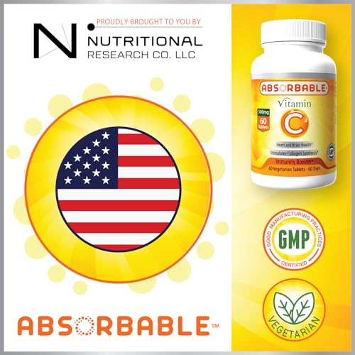 ABSORBABLE Vitamin C 500 mg with Rose Hip and 6 Natural Vitamin C Sources, Science Backed Proprietary Blend 60 Tablets