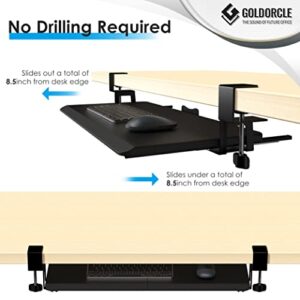 GoldOrcle Large Under Desk Keyboard Tray Slide Out, 25.5” (30” Including Clamps) x 11.8” Pull Out C Clamp on Keyboard Stand Drawer Platform Shelf for Home or Office