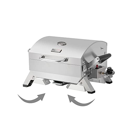 Grills House Stainless Steel Portable Grill with Two Handles and Travel Locks, Tabletop Propane Gas Grill with Folding Legs, 10000 BTU, for Picnic Cookout, GT2001, Silver