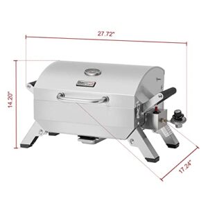 Grills House Stainless Steel Portable Grill with Two Handles and Travel Locks, Tabletop Propane Gas Grill with Folding Legs, 10000 BTU, for Picnic Cookout, GT2001, Silver