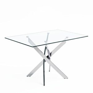 niern tempered glass dining table with chromed legs,47" modern rectangular kitchen table for dining room kitchen,white