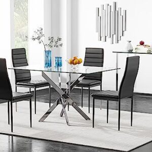 NIERN Tempered Glass Dining Table with Chromed Legs,47" Modern Rectangular Kitchen Table for Dining Room Kitchen,White