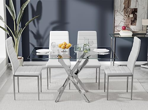 NIERN Tempered Glass Dining Table with Chromed Legs,47" Modern Rectangular Kitchen Table for Dining Room Kitchen,White