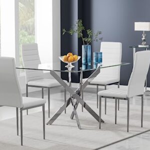 NIERN Tempered Glass Dining Table with Chromed Legs,47" Modern Rectangular Kitchen Table for Dining Room Kitchen,White