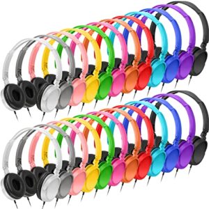 kids headphones bulk 24 pack multi-colors student headphones wired class headphones set for school classroom students children toddler boys girls teen and adult