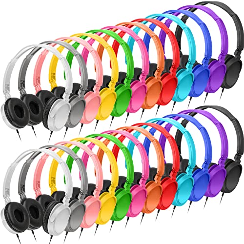 Kids Headphones Bulk 24 Pack Multi-Colors Student Headphones Wired Class Headphones Set for School Classroom Students Children Toddler Boys Girls Teen and Adult