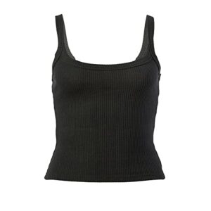 Women Ribbed Knit Sleeveless Crop Top Scoop Neck Slim Fit Cami Top Y2k Summer Basic Tank Top (A Black, S)