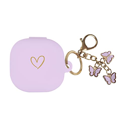 AIIEKZ Compatible with Samsung Galaxy Buds 2 / Buds Pro/Buds Live/Buds 2 Pro, Soft Silicone Case with Gold Heart Pattern with Cute Butterfly Keychain for Girls Women (Purple)