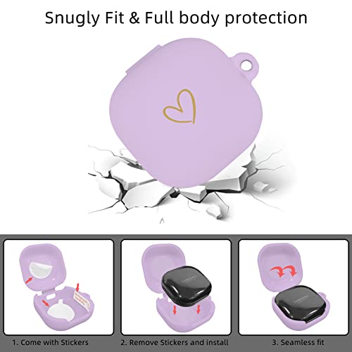 AIIEKZ Compatible with Samsung Galaxy Buds 2 / Buds Pro/Buds Live/Buds 2 Pro, Soft Silicone Case with Gold Heart Pattern with Cute Butterfly Keychain for Girls Women (Purple)